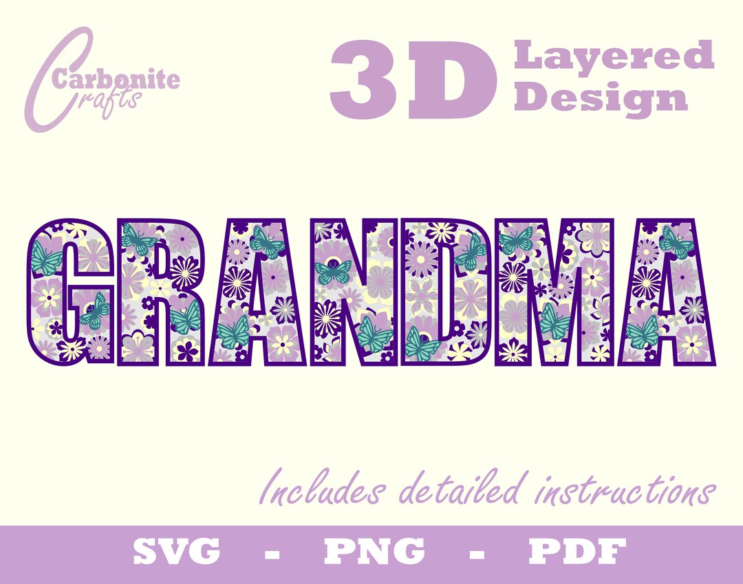 3D Layered Mandala Multi-layer Letters GRANDMA in Butterflies and ...