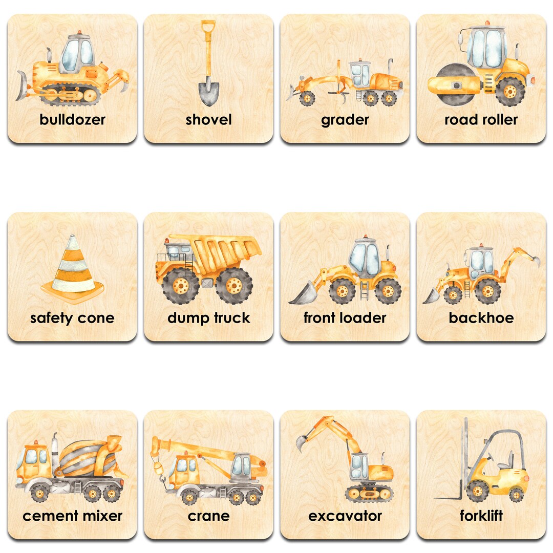 Montessori Wooden Construction Game - Heavy Equipment Cards - Truck ...
