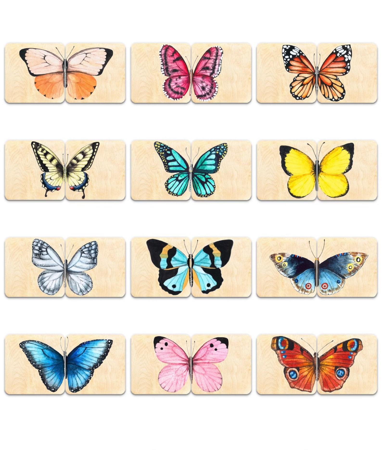 Montessori Wooden Butterfly Game - Butterfly Memory Cards - Memory Game ...
