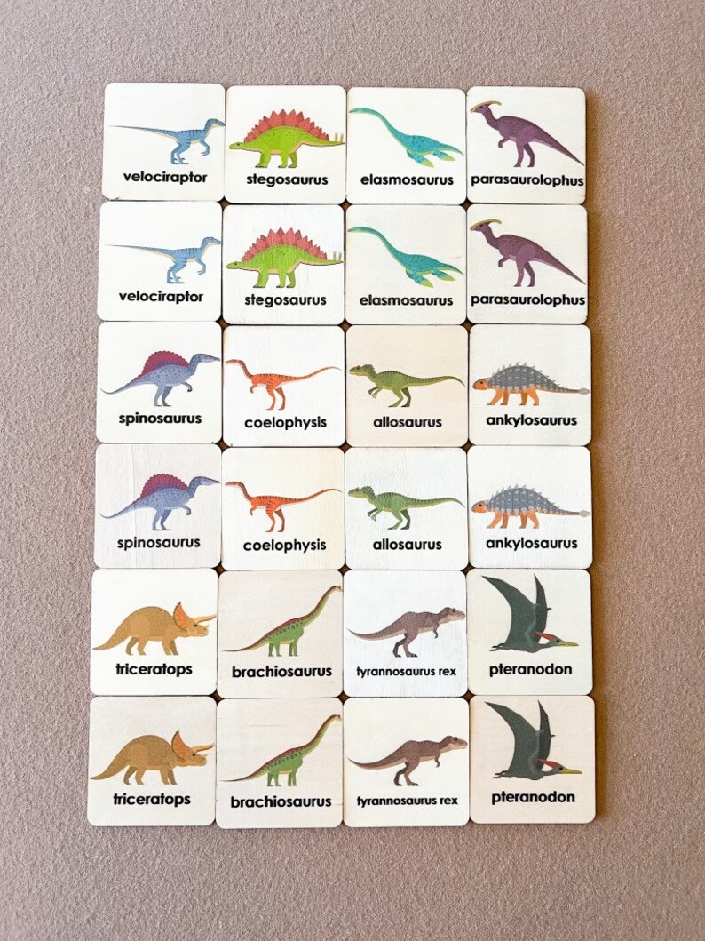Montessori Wooden Dinosaur Game Dinosaur Memory Cards - Etsy