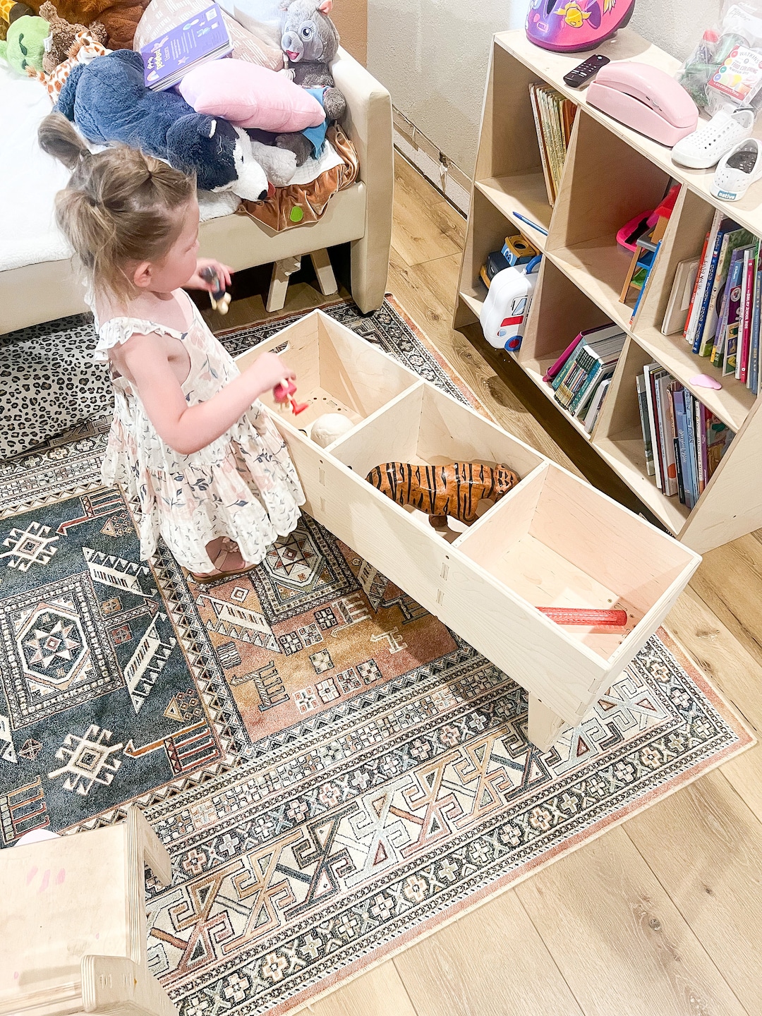 Montessori Wooden Book Bin Bookshelf Storage Cubbies Toddler Bookcase ...