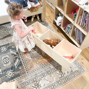 Montessori Wooden Book Bin Bookshelf Storage Cubbies Toddler Bookcase ...