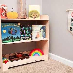 Montessori Bookshelf Toddler Scalloped Bookcase Montessori Wooden ...