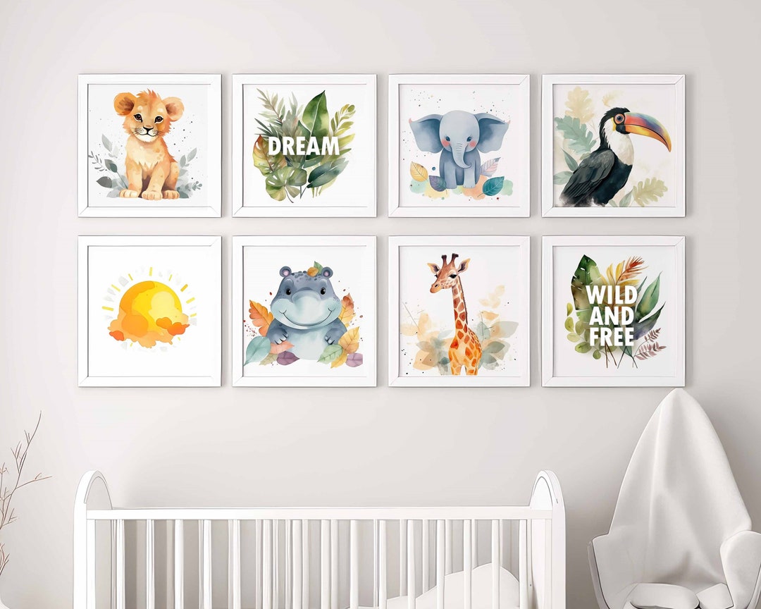 Set of 8 Safari Animal Posters Instant Download Kids Room - Etsy