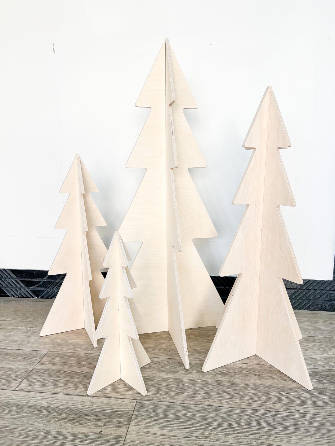 Wooden Christmas Trees Pack Flat Holiday Decor Wooden Xmas Decor Modern ...