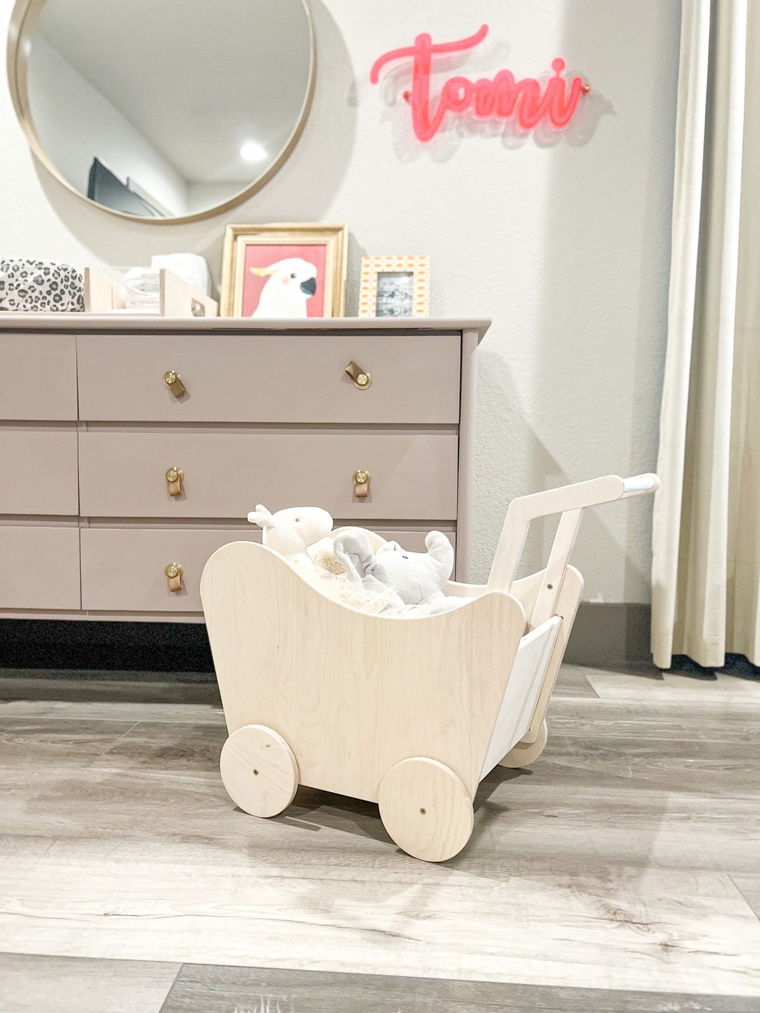 Toddler Pram Wooden Walker Doll Stroller Toy Push Cart Push Wagon for ...