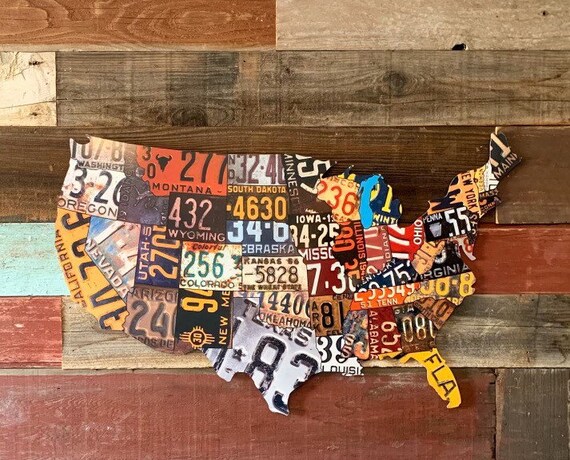 Vintage License Plate Map Sign Metal Dibond Print Rustic | Etsy