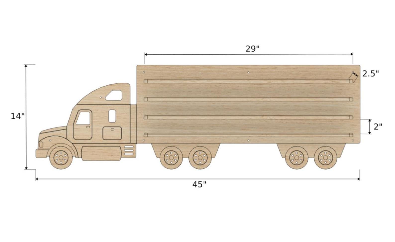 Baltic Birch Plywood Truck Shelf for Toy Cars, Wall Mounted Display ...