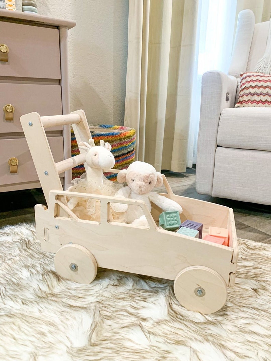 ERIC- Toddler Push Wagon - Wooden Walker & Toy Stroller – Toy Push Cart ...