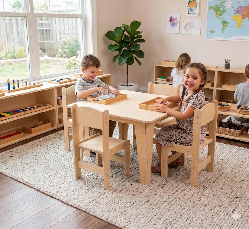 Montessori Classroom Table for Kids, Toddler Desk and Chairs, Desk for ...