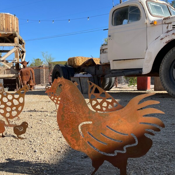 Metal Chicken Yard Art - Etsy
