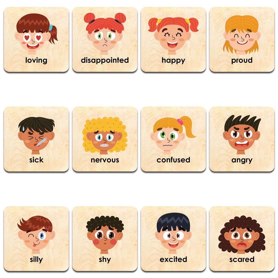 Montessori Wooden Emotions Game - Memory Learning Cards - Emotion Game ...