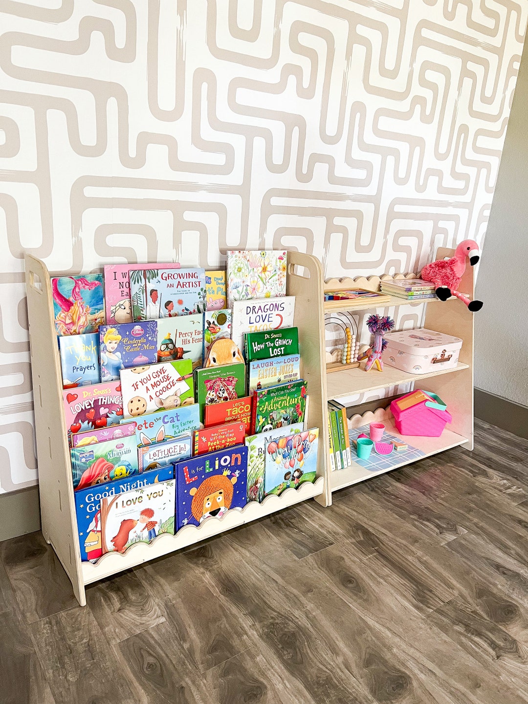 Montessori Scalloped Toy Shelf Bookshelf Set Montessori Wooden ...