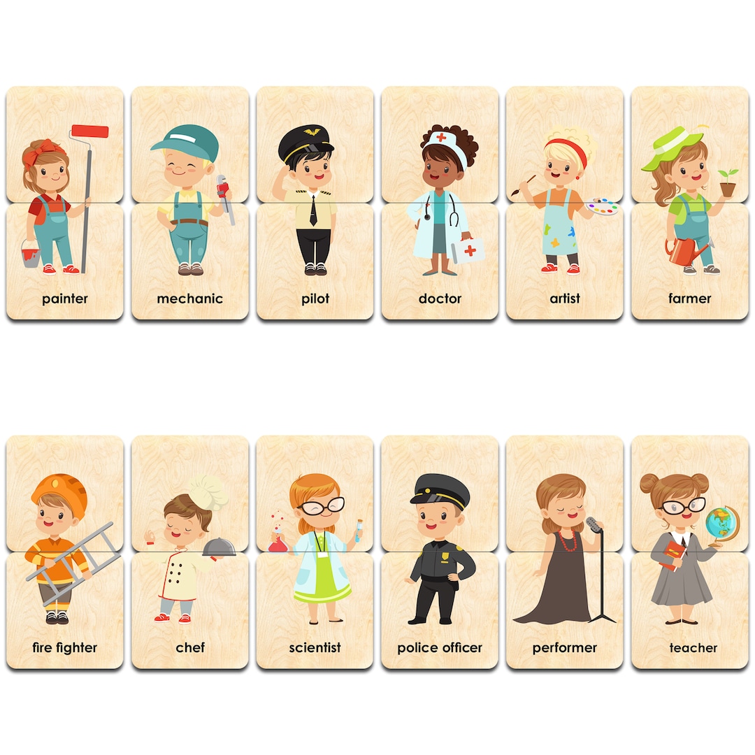 Montessori Wooden Professions Game - Memory Learning Cards - Career ...