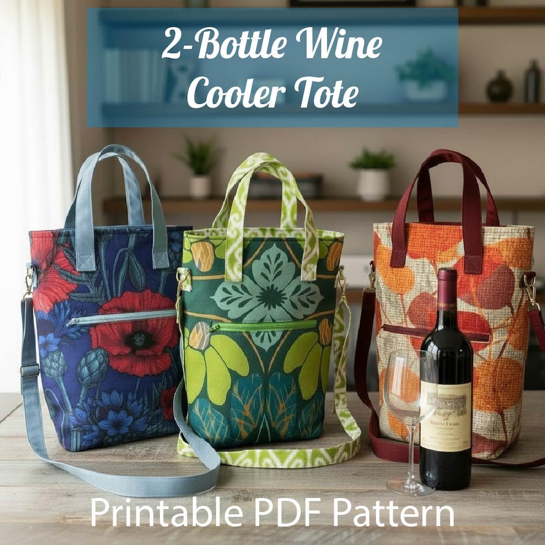 Insulated Wine Tote Sewing Pattern PDF, 2 Bottle Cooler Bag Pattern ...