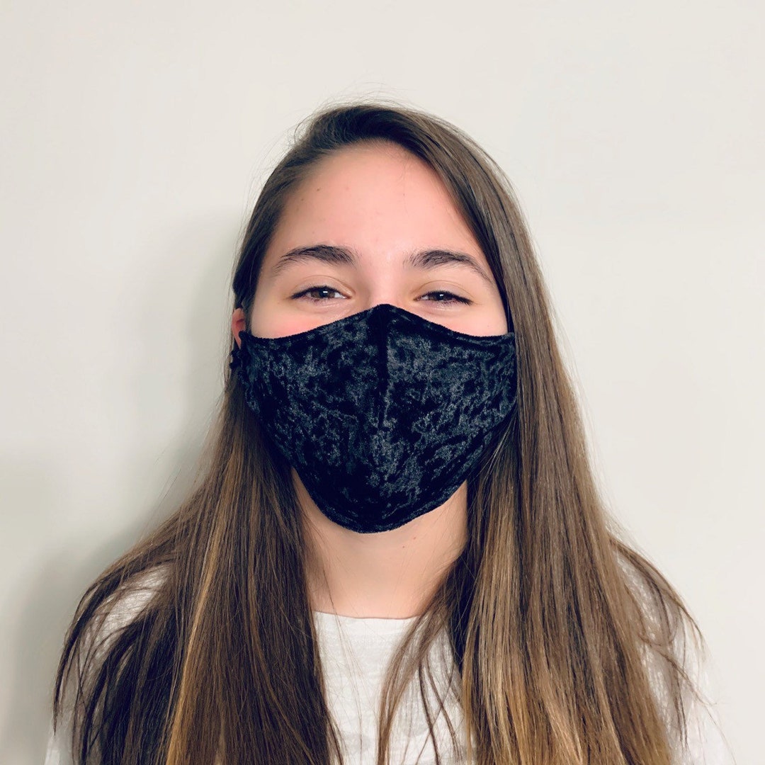 Adult Reusable Face Mask Black Crushed Velvet Spandex Usa-made ...