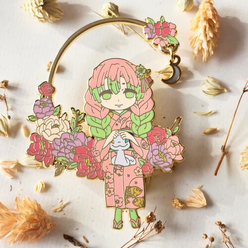 Cute Anime Girl Enamel Pins Mitsuri and Snake Obanai Moon - Etsy