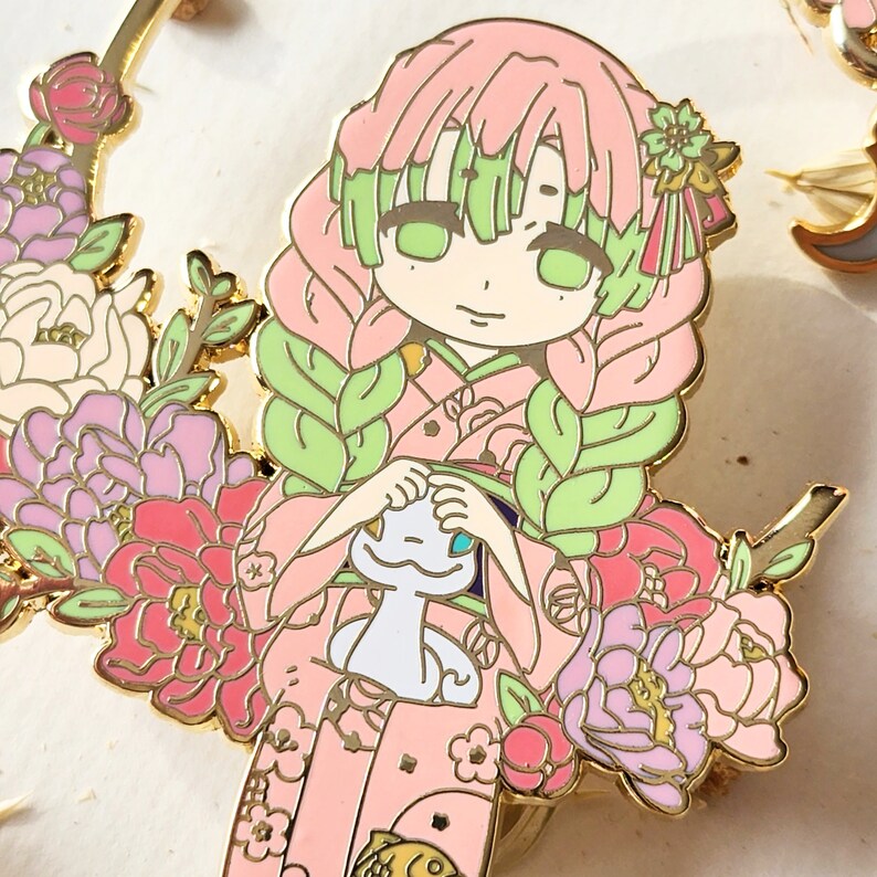Cute Anime Girl Enamel Pins Mitsuri and Snake Obanai Moon - Etsy