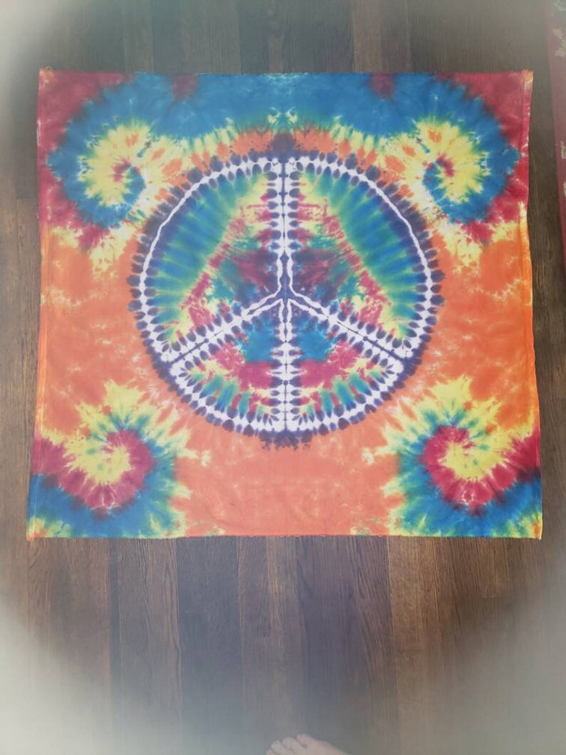 Tie Dye Tapestry Rainbow Peace Sign Design W/ Spirals Aprx. | Etsy