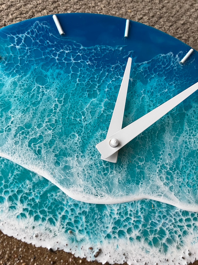 Resin Clock Sand and Ocean Blue Water and White Waves / Beach - Etsy