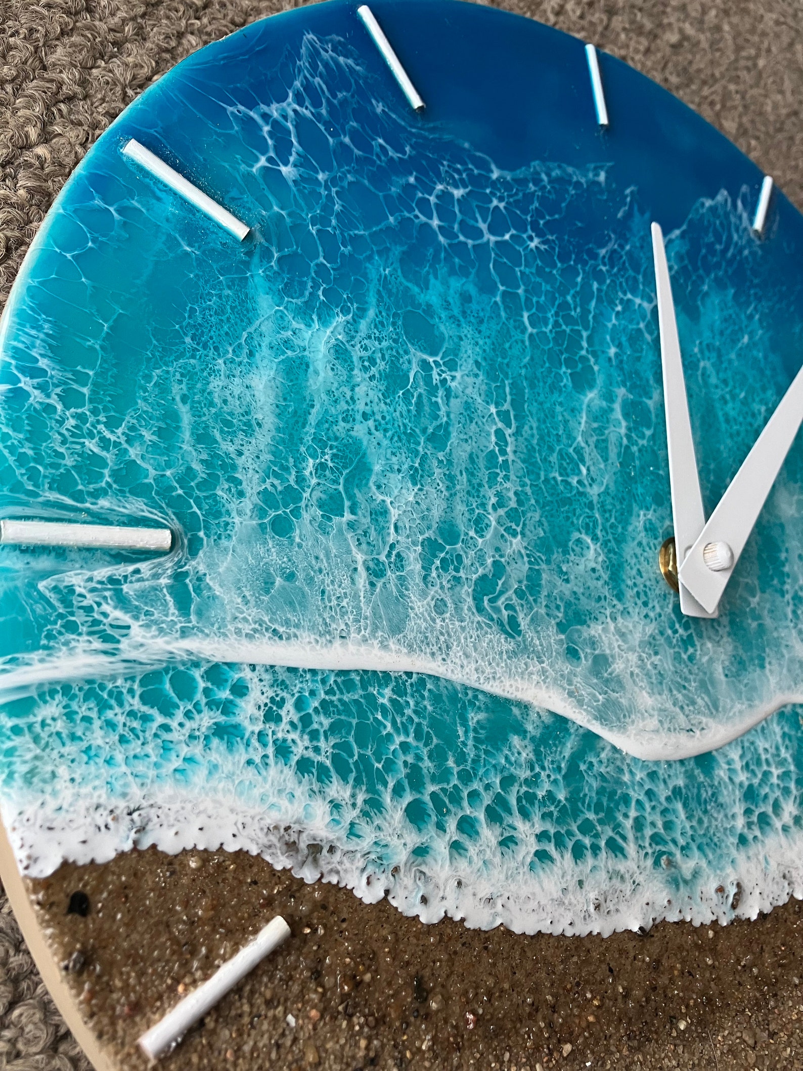 Resin Clock Sand and Ocean Blue Water and White Waves / Beach - Etsy