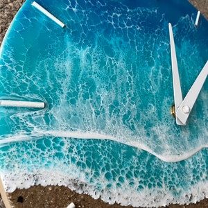 Resin Clock- Sand and Ocean Blue Water and White Waves / Beach Art ...