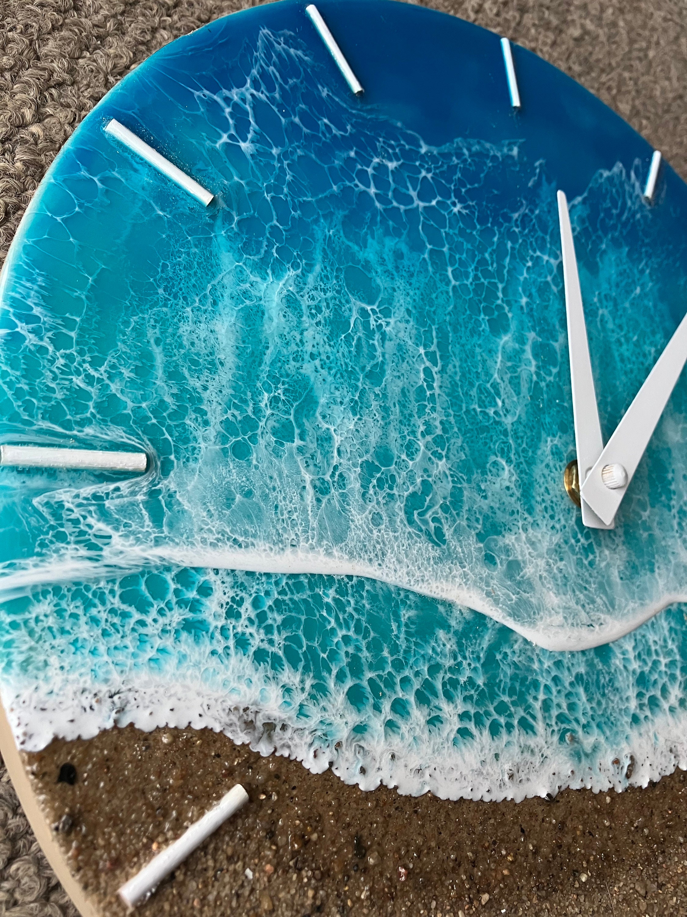 Resin Clock- Sand and Ocean Blue Water and White Waves / Beach Art ...