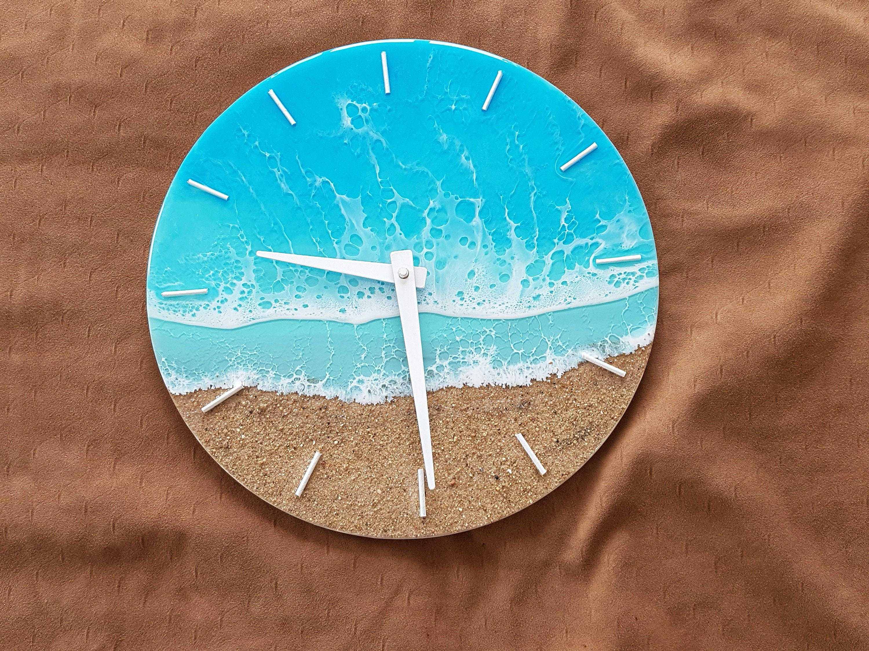 Resin Clock Sand and Ocean Blue Water and White Waves / Beach - Etsy