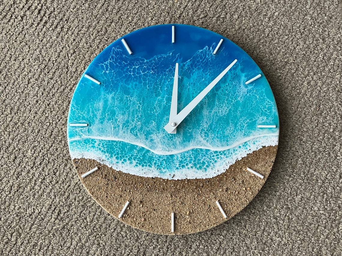 Resin Clock Sand and Ocean Blue Water and White Waves / Beach - Etsy