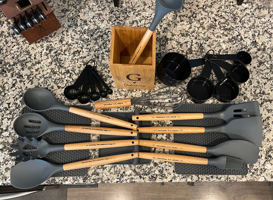 Kitchen Utensil Set Personalized Laser Etched Silicone and - Etsy