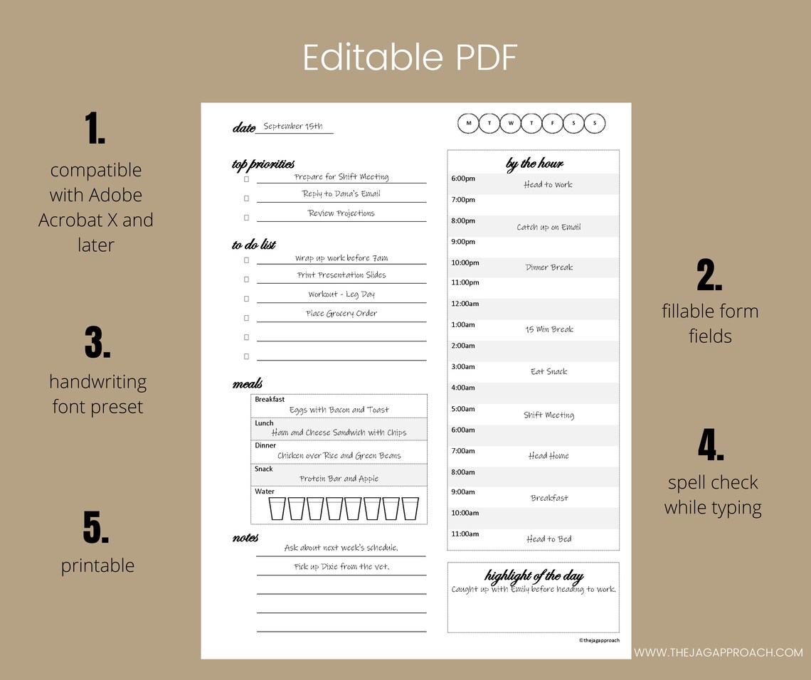 Night Shift Daily Planner Printable | Standard US Letter Size and ...