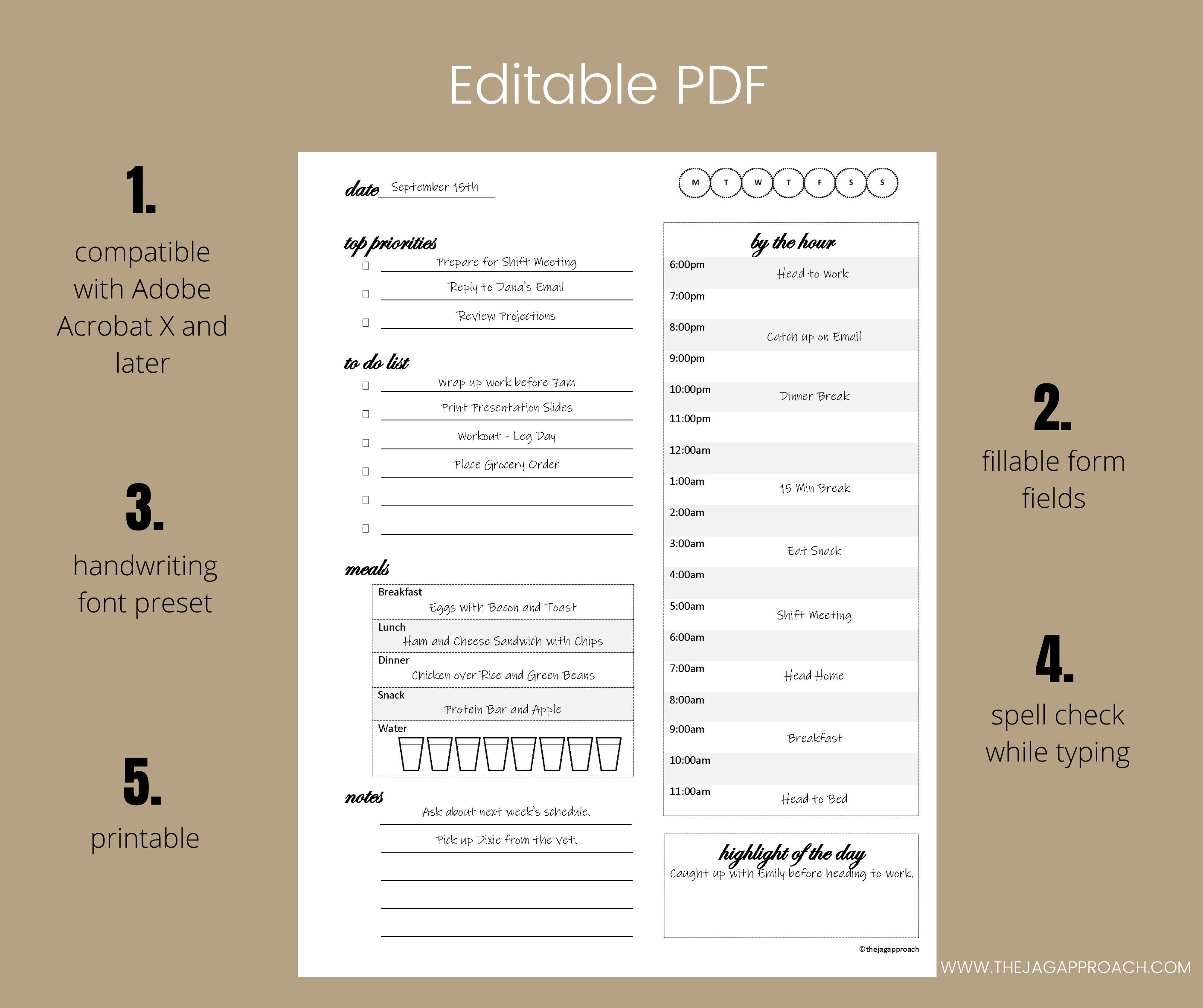 Night Shift Daily Planner Printable | Standard US Letter Size and ...