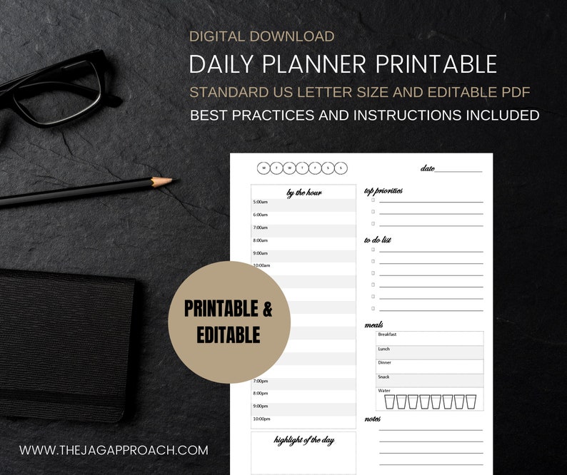 Daily Planner Printable | Standard US Letter Size and Editable PDF - Etsy