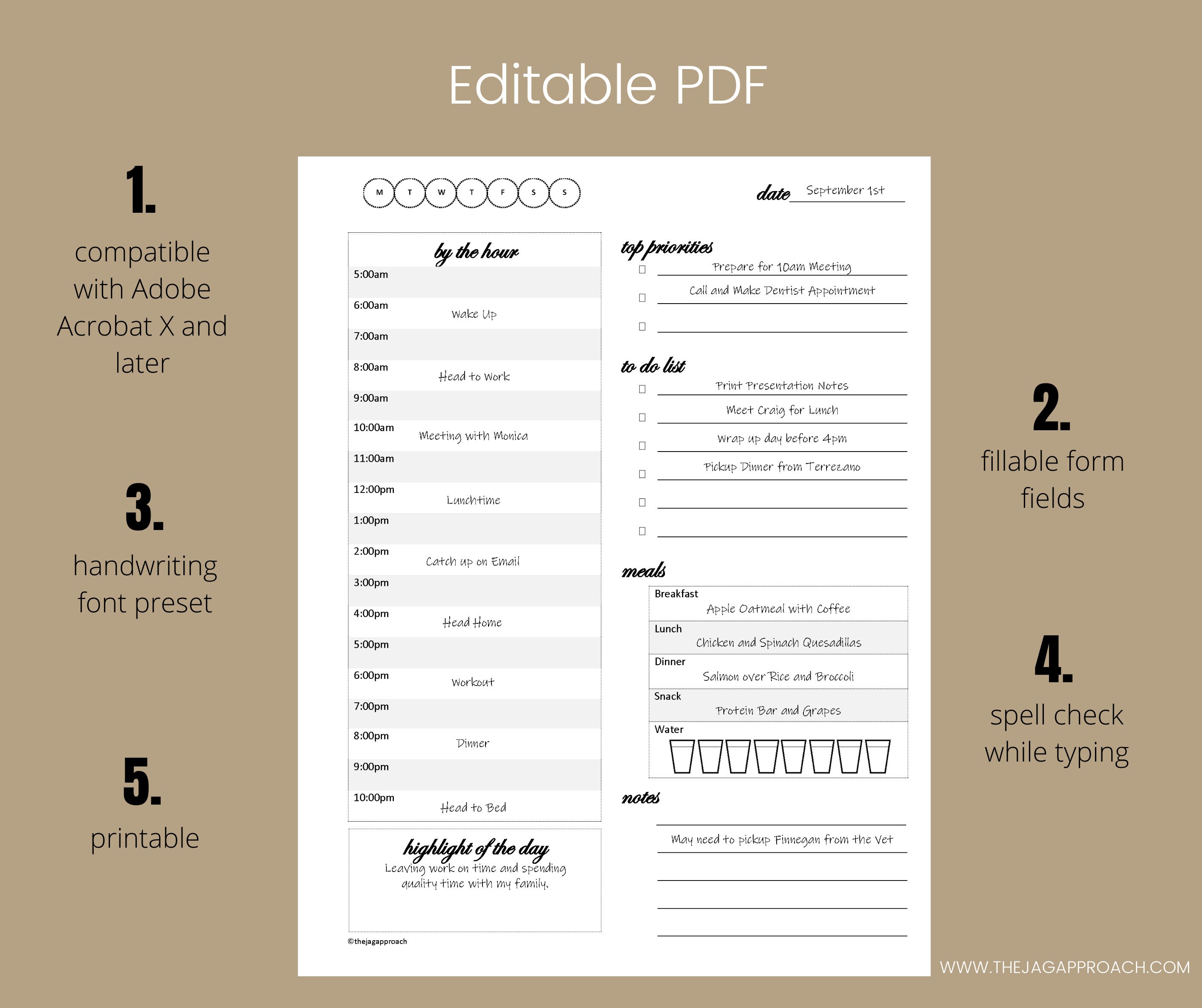 Daily Planner Printable | Standard US Letter Size and Editable PDF - Etsy
