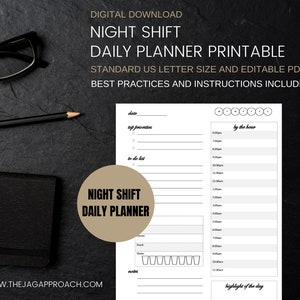 Night Shift Daily Planner Printable | Standard US Letter Size and ...