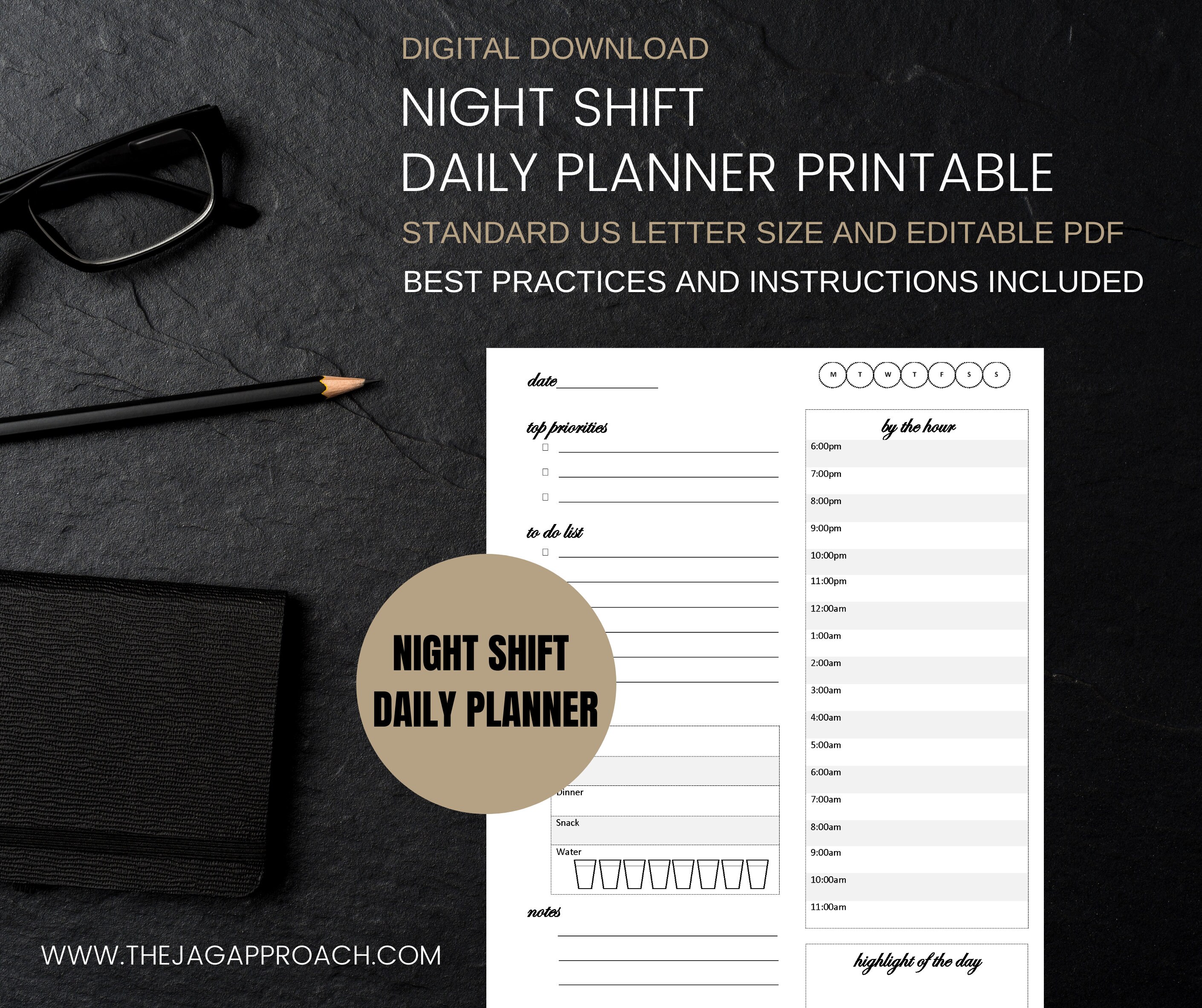 Night Shift Daily Planner Printable | Standard US Letter Size and ...