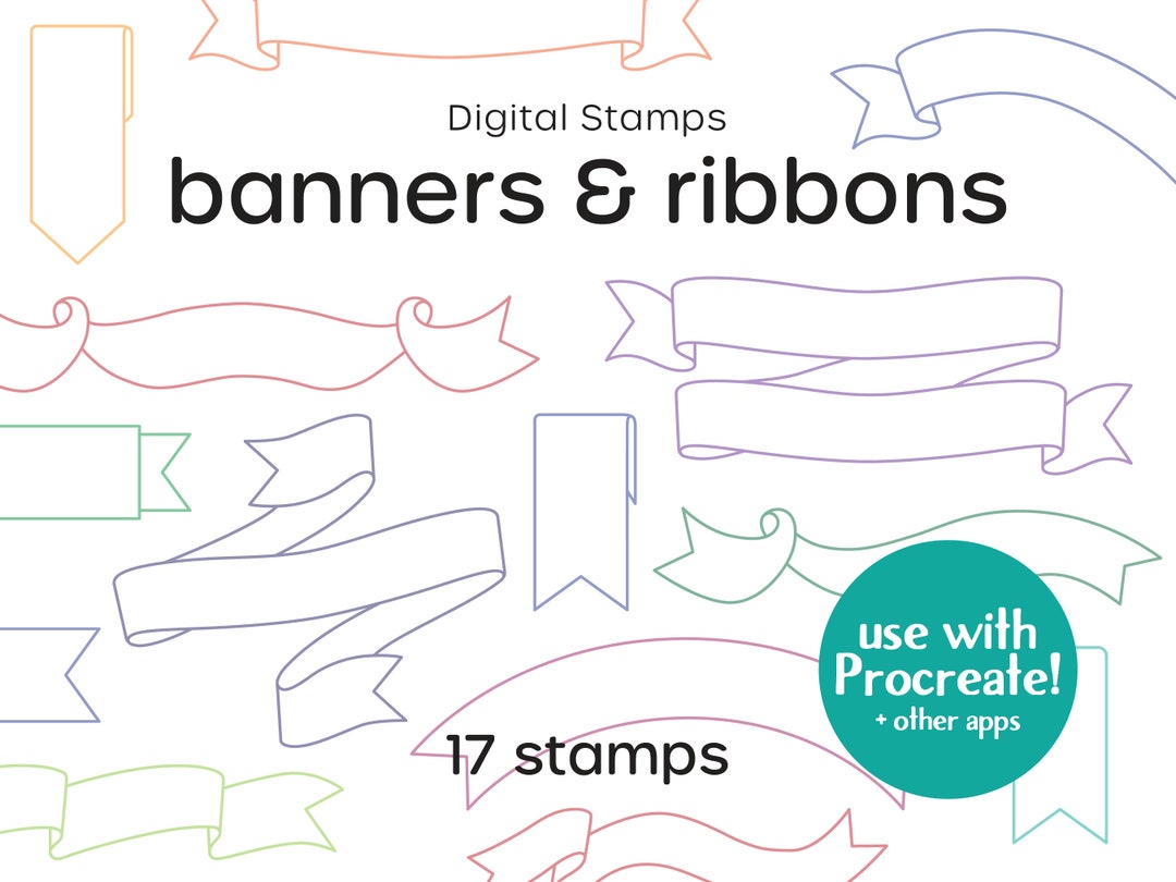 Banners & Ribbons Digital Stamp Set | Procreate, Illustrator, Photoshop ...