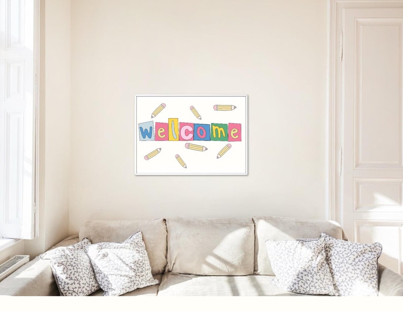 Welcome Print, Colorful Welcome Sign, Abstract Wall Art, Welcome Sign ...