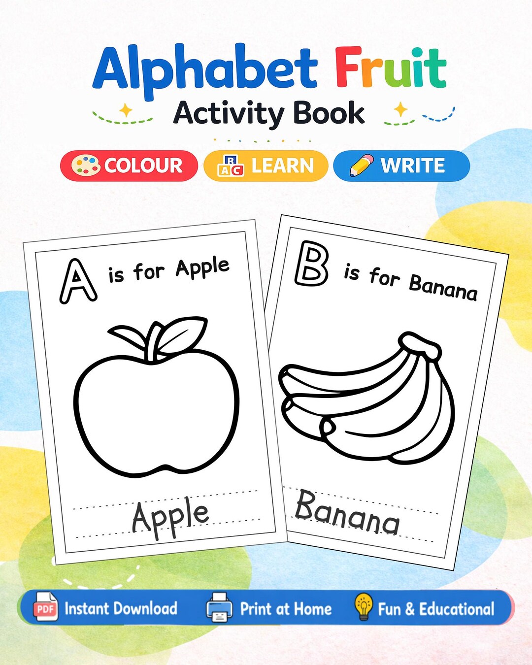 Alphabet Fruit Coloring Pages | Preschool Learning Activity (PDF ...