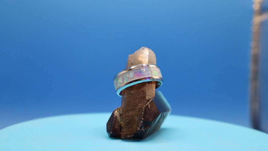 Men's or Women's Inlayed Ring With Light Pink, Light Blue, Light Green ...