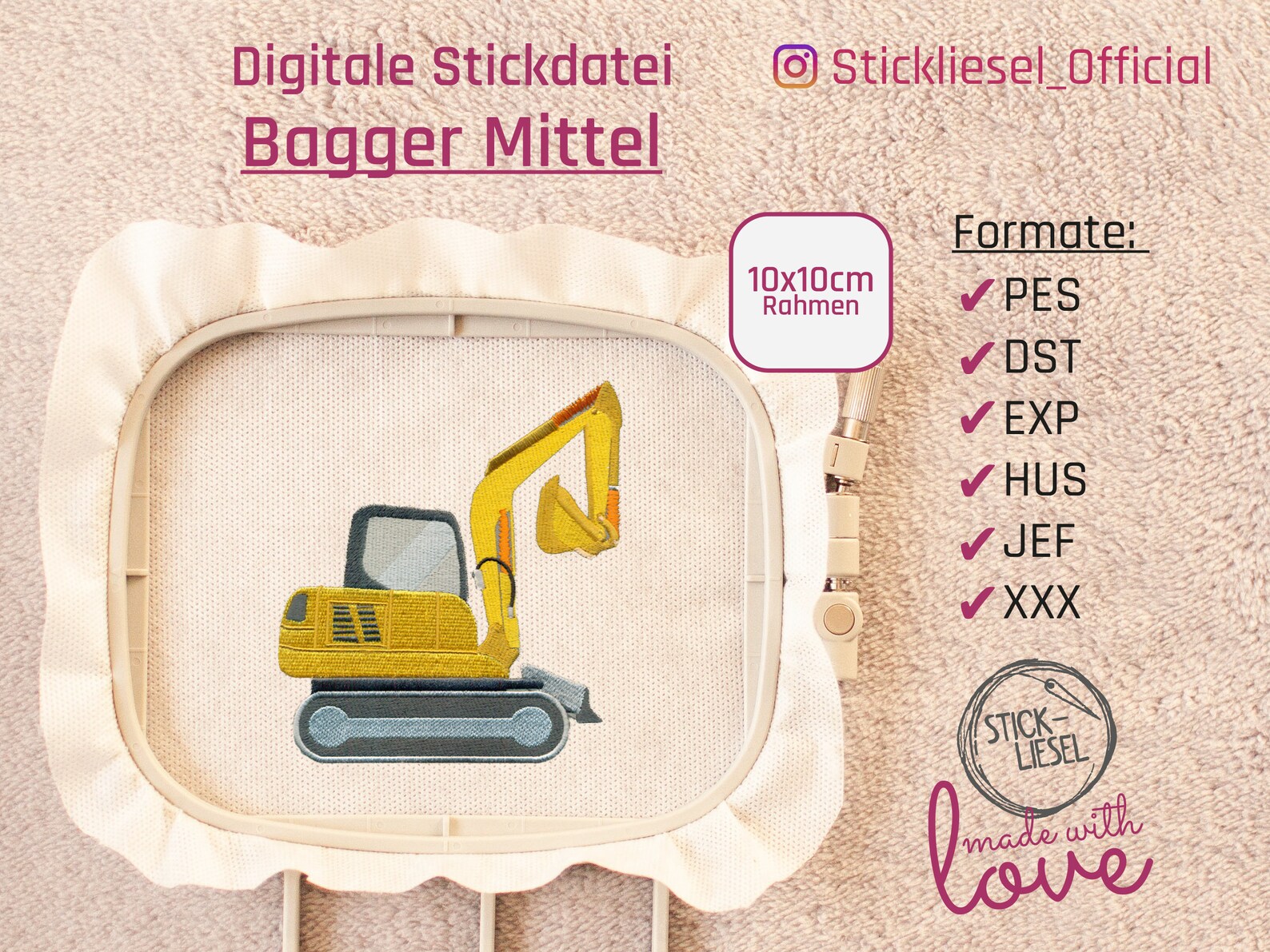 Bagger 10x10 Stickdatei I Raupenbagger Stickerei Stickmuster | Etsy