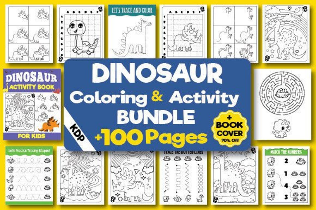 Dinosaur Activity Coloring Bundle Book-100 Pages of Coloring, Learning ...