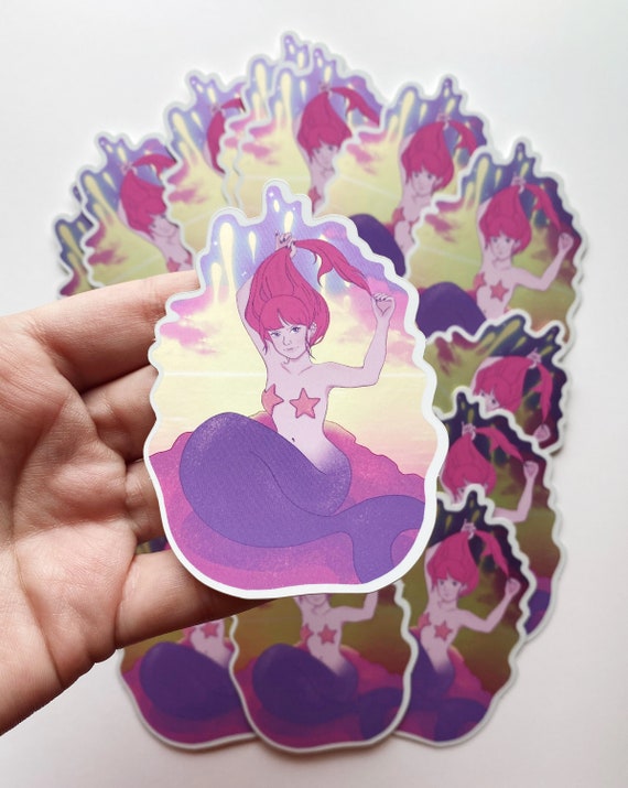 Dripping Sunset Mermaid Girl Sticker Matte Mirror Laptop - Etsy