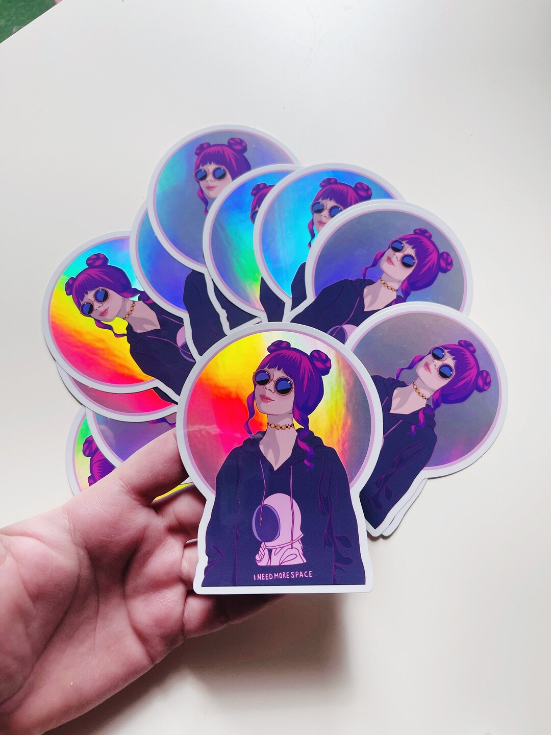 HOLOGRAPHIC “I Need More Space” Girl Sticker - Die Cut - Illustration ...