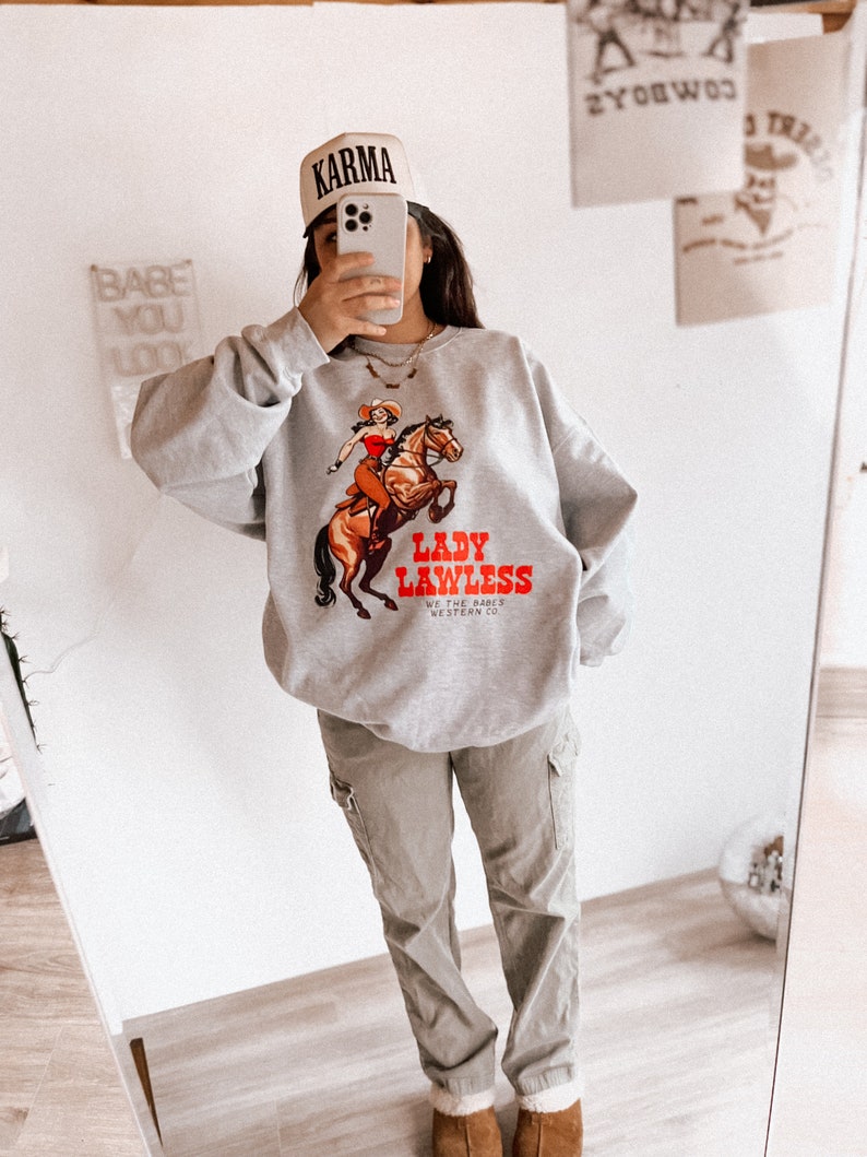 Lady Lawless Crewneck, Western Cowgirl Trendy Aesthetic Sweatshirt ...