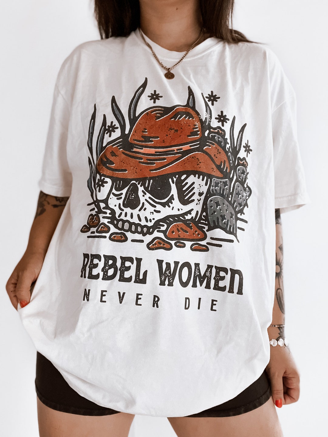 Rebel Women Never Die Skull Skeleton Tee, Comfort Colors Graphic Tee ...