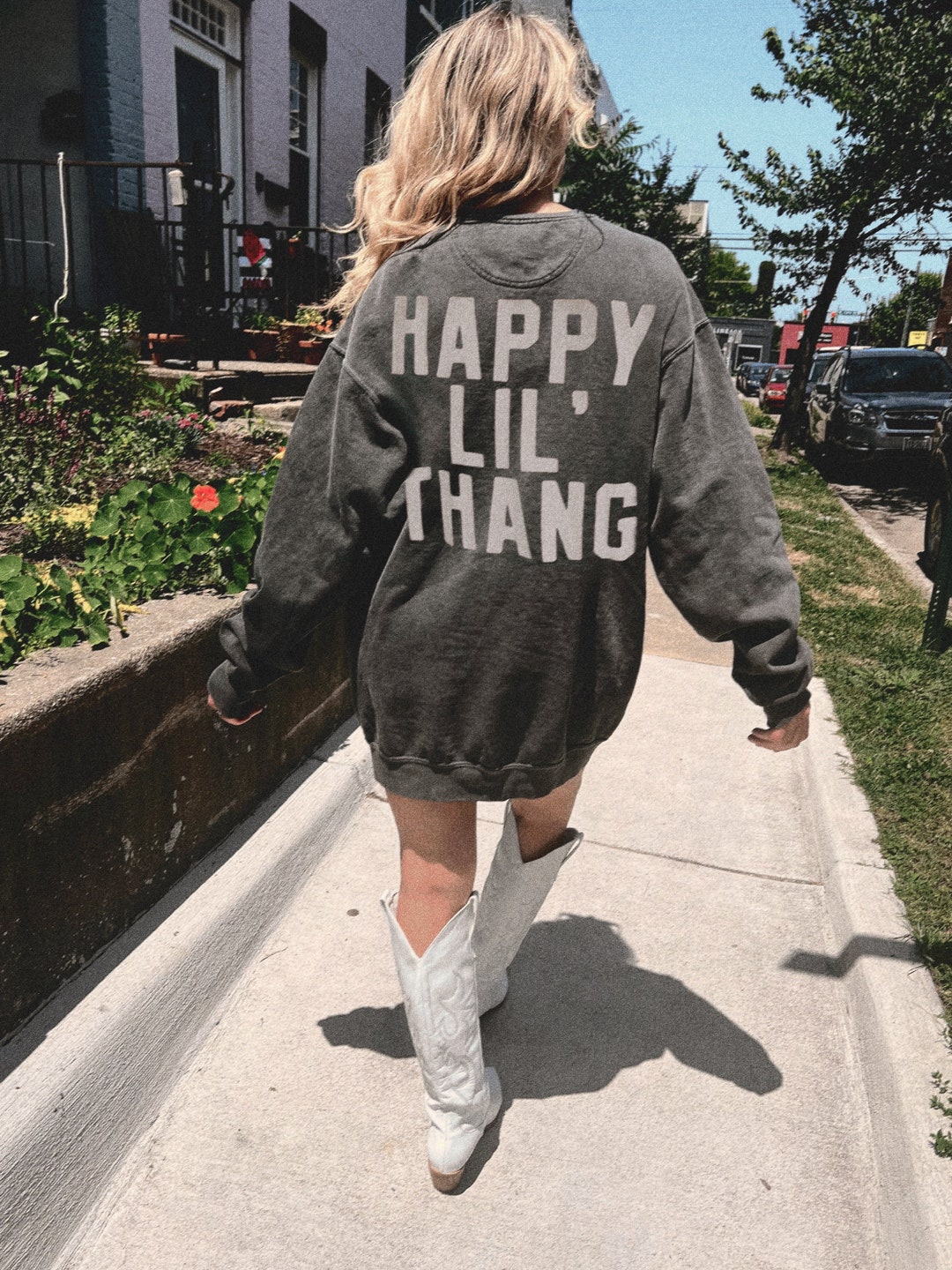 Happy Lil Thang Comfort Colors Vintage Wash Crewneck, Trendy Aesthetic ...