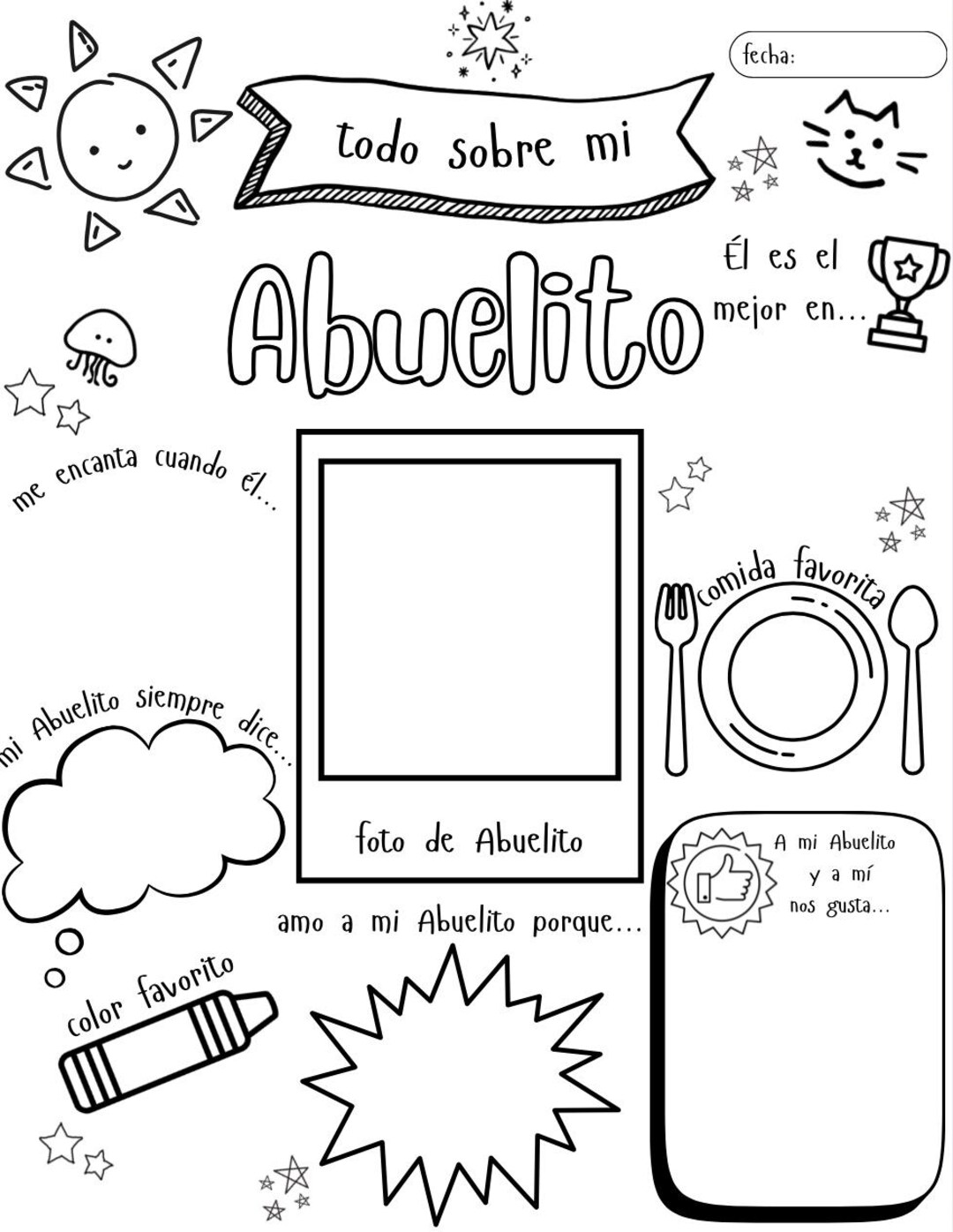 All About My Grandpa Printable En Español, Todo Sobre Mi Abuelo - Etsy