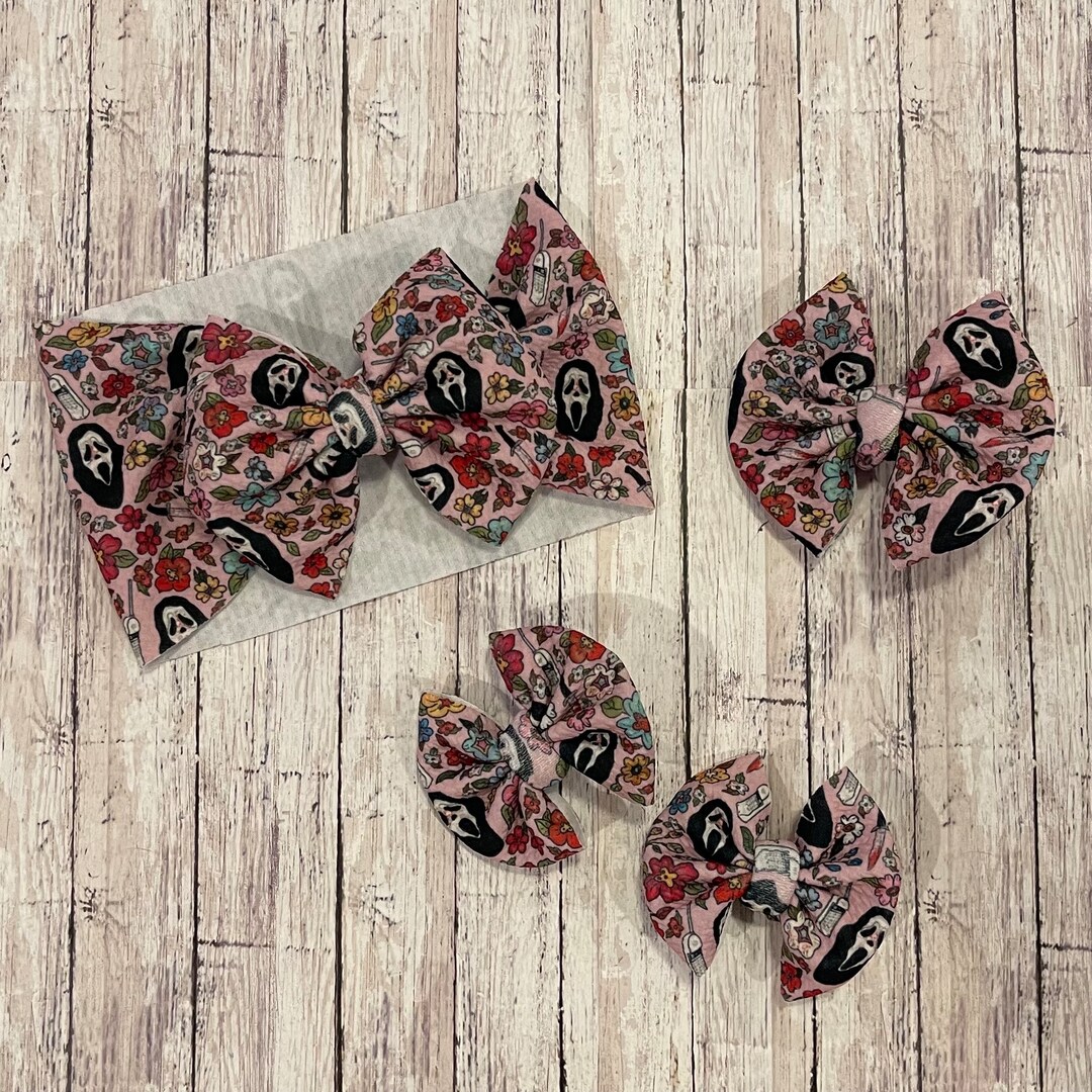 Ghostface Scream Ghost Face Printed Baby Girl Bows, Stretchy Headwrap, Headband, Baby, Toddler ...