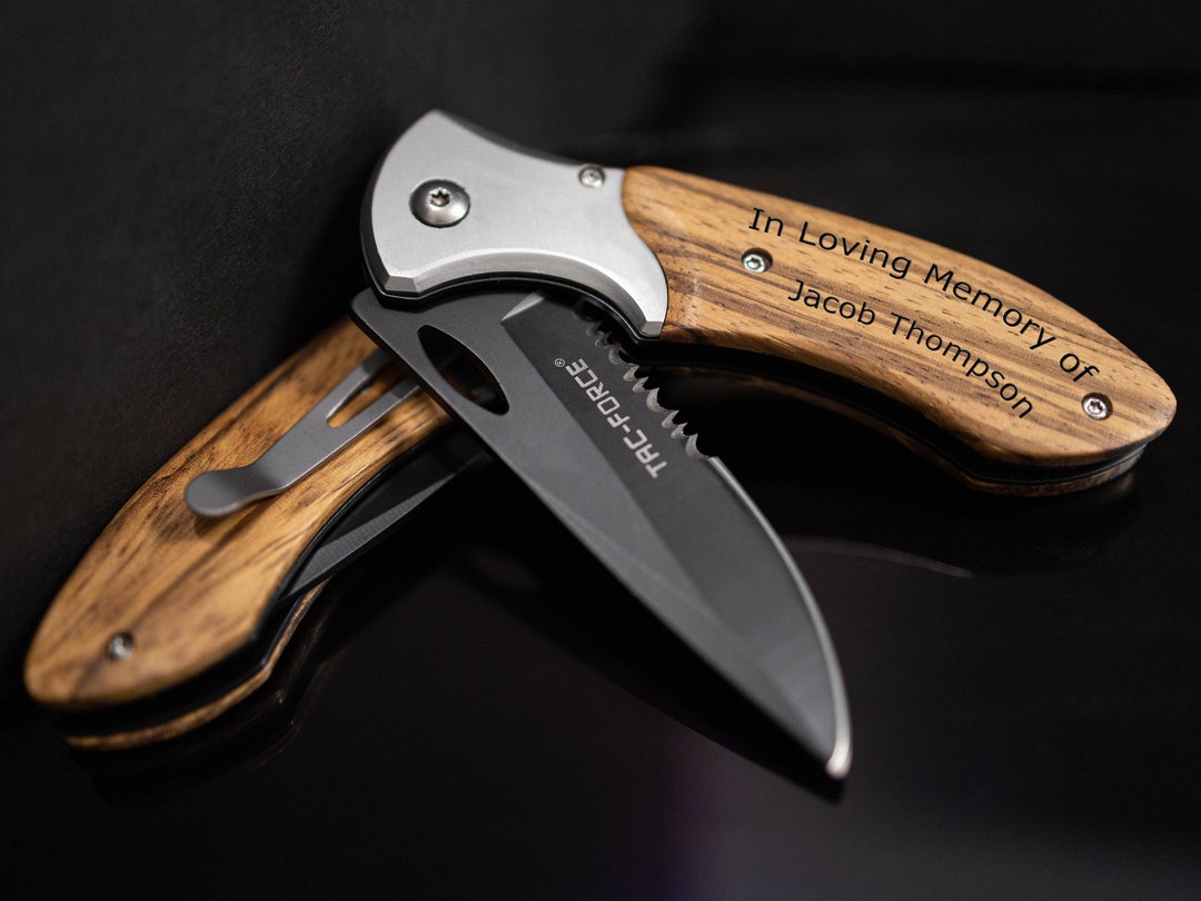Personalized Memorial Pocket Knife, Pakka Wood Handle, in Loving Memory ...